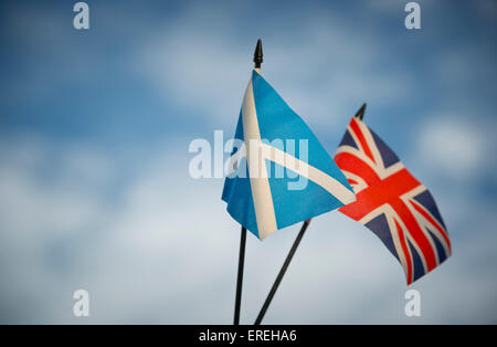 UK Union Jack flag and Scottish Saltire St Andrew's cross flag in a ...