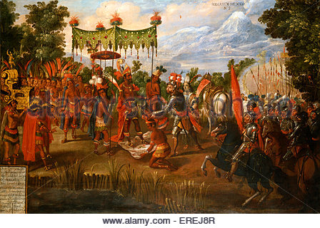 Conquest of Mexico (1519). Hernan Cortes entering Cempoal and Stock ...