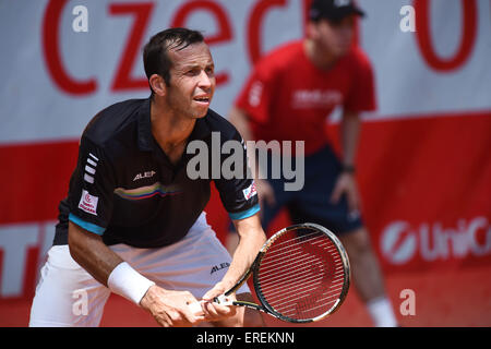 Radek Stepanek of Czech Republic plays a forehand shot during his first ...