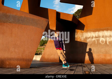 A sculpture by artist Jorge Oteiza on the water front San Sebastian ...