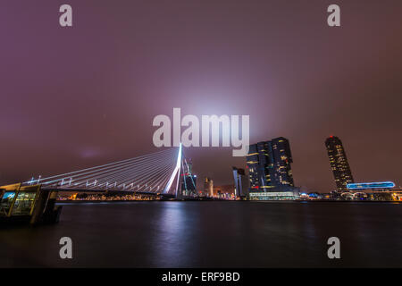 Skyline of Rotterdam at night with Erasmusbridge Stock Photo - Alamy