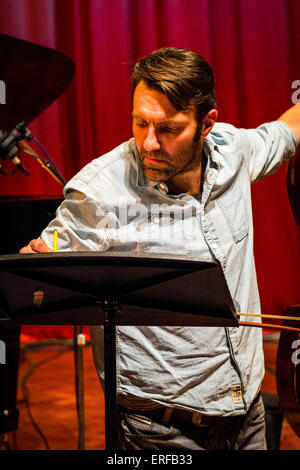 Norwegian bass player Mats Eilertsen during sound checks with the Stock ...