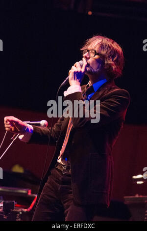 Jarvis Cocker, English musician, performing at a concert for Ewan ...