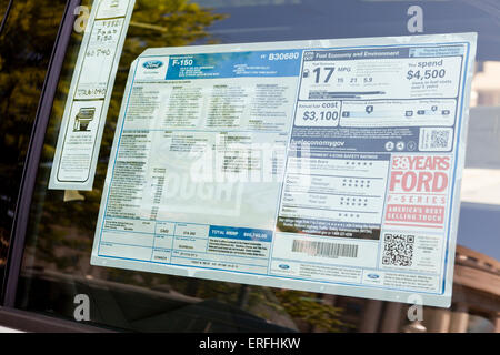 2015 Ford F-150 4X4 pickup truck Monroney sticker on window - USA Stock ...