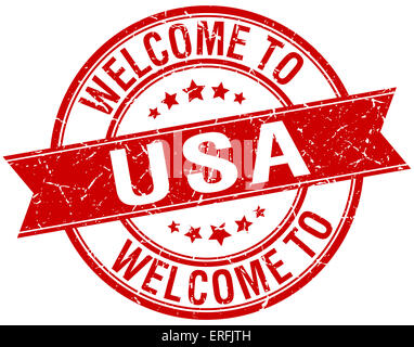 welcome to usa red round vintage stamp Stock Photo - Alamy