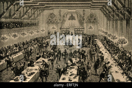 Grand ceremonial banquet at the French court in 14th century Stock ...