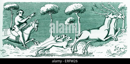 Medieval deer hunting. Caption 'Nature and appearance of deer and how ...