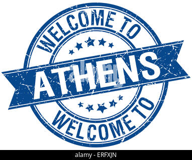 welcome to Athens blue round vintage stamp Stock Photo - Alamy