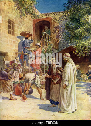 Jesus turns water into wine at Cana marriage feast, graphic collage ...