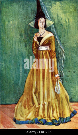 Woman 's costume in reign of Edward III (1327 -1377). Wearing a ...
