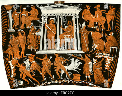 Greek red figure vase showing Achilles slaying the Amazon Penthisilea ...