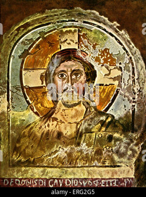 Fresco depicting Jesus. Early Christian fresco in the Nunziatella ...