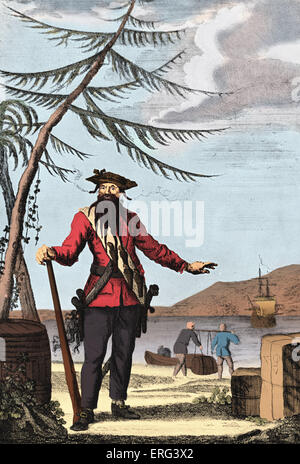 Captain Edward Teach, (Blackbeard), engraving. Portrait of Edward Stock ...
