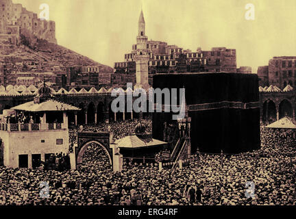 The Kaaba in Mecca, Saudi Arabia, historic woodcut, 1870 Stock Photo ...