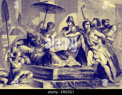 David feigning madness before Achish, king of Gath. Bible, Samuel 13 ...
