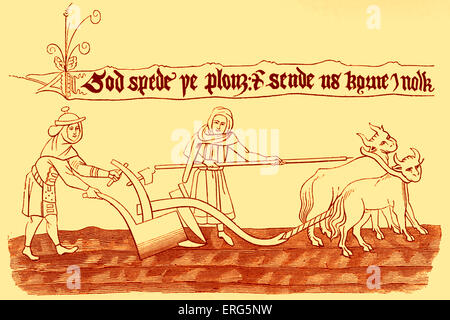 Anglo Saxon ploughing plough plow oxen tool farming cultivation soil ...