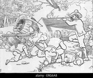 English colonists fighting against Native Americans on the Virginia ...