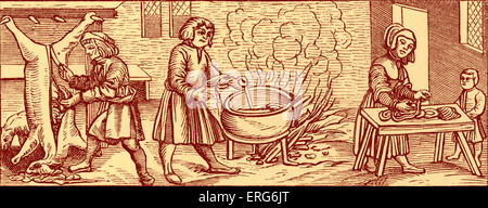 Interior of a Kitchen in the Sixteenth Century, reproduced from a 1518 ...