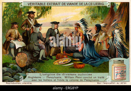 William Penn treaty with Native Americans in Pennsylvania 1680s. Hand ...