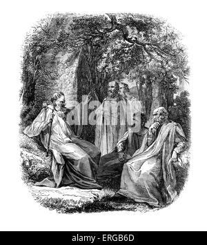 Druid priests of Ancient Britain in contemplative mood in a forest ...