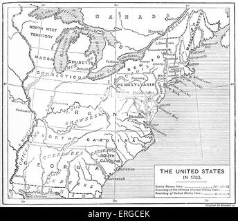 Map of post-independence United States, 1783. Shows the thirteen ...