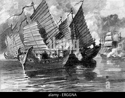 First Opium War (1839 - 1842), the Chinese fleet is burned by the ...
