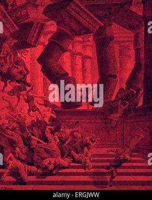 Death of Samson - Samson pulls down the pillars in the Temple of Dagon ...