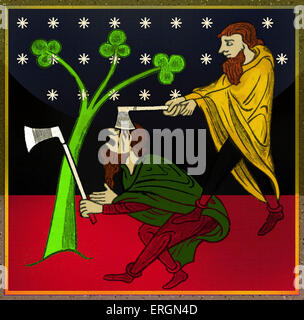 Two fighting Irishmen with axes, one hitting another in the head ...