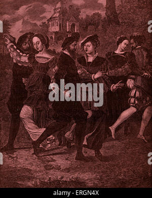 Henry VIII dancing with Anne Boleyn at a ball in the old Greenwich ...