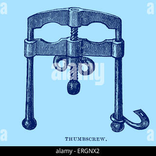 Thumbscrew, illustration - a screwed device, used for torture. 17th ...