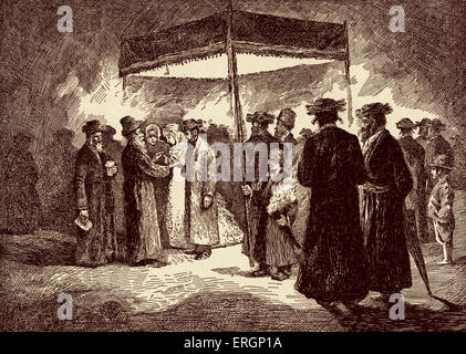 Jewish wedding ceremony under marriage canopy (huppah, chuppah, chuppa ...