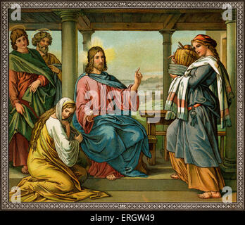 New Testament. Jesus in the House of Martha and Mary. Engraving by ...