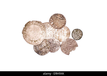 A lot of old coins with portraits of kings on a white background Stock ...