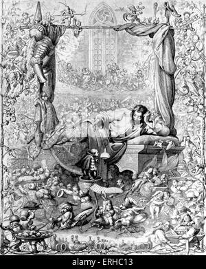 Goethe 'Hochzeitlied' illustration. Depicts a man awake in bed watching ...