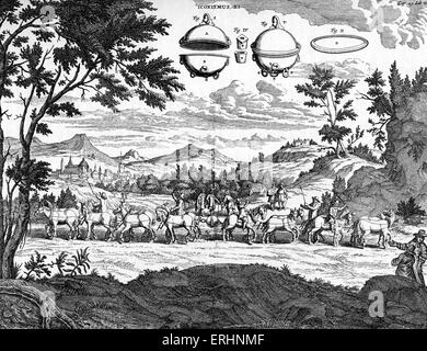 17th century illustration of Otto von Guericke's Magdeburg hemispheres ...