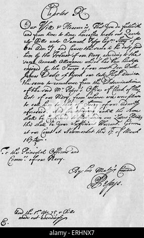 Signed manuscript letter by Samuel Pepys, October 19, 1695. English ...