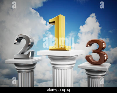 gold metal winners award pedestal on dark background, isolated - object ...