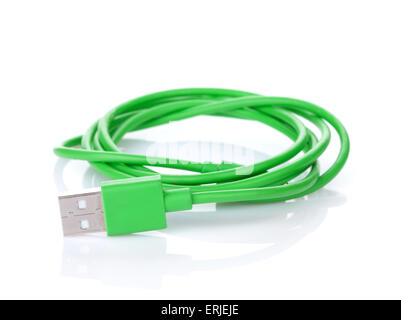 Green computer cable isolated on white background Stock Photo - Alamy