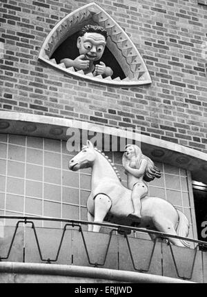 The Lady Godiva and Peeping Tom clock in Broadgate in Coventry city ...
