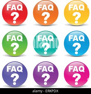 Vector illustration of colorful faq icons on white background Stock ...