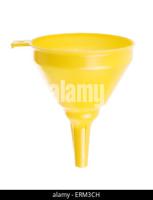 Yellow plastic funnel for pouring oil placed in the sump of a car ...