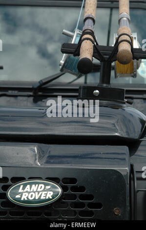 Fishing rods on a British Land Rover 4x4 vehicle Stock Photo - Alamy