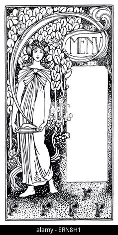 1899 menu card design, art nouveau line illustration by Frank E Wiles ...