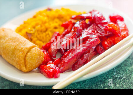 Chinese boneless bbq spare ribs with pork fried rice Stock Photo - Alamy