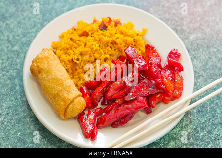 Chinese boneless bbq spare ribs with pork fried rice Stock Photo - Alamy