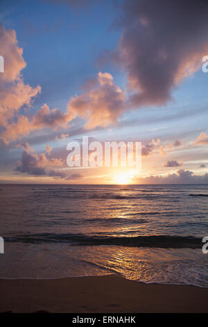 Sunset over water, Kee Beach at Haena Beach State Park; Haena, Kauai ...