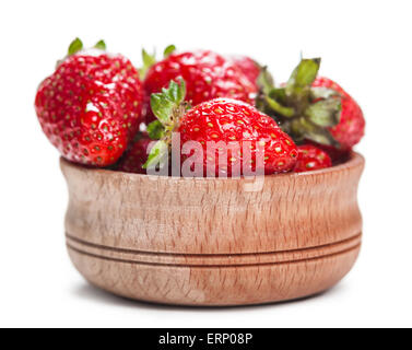 Strawberry in a wooden bowl isolated on white background Stock Photo ...