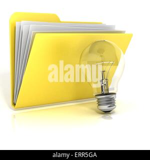 3d render folder, light bulb, notebook icon set on white background. 3d ...