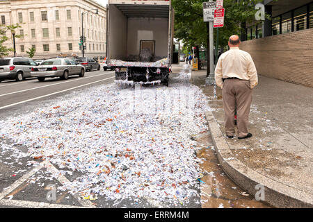 Office paper shredding truck paper spill - USA Stock Photo - Alamy
