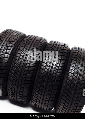 Set of winter tires, snow tyres isolated on white background Stock ...
